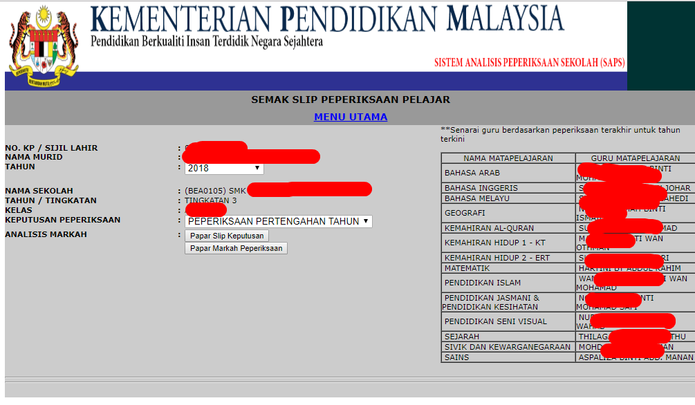 Sistem Analisis Peperiksaan Sekolah SAPS IBU BAPA