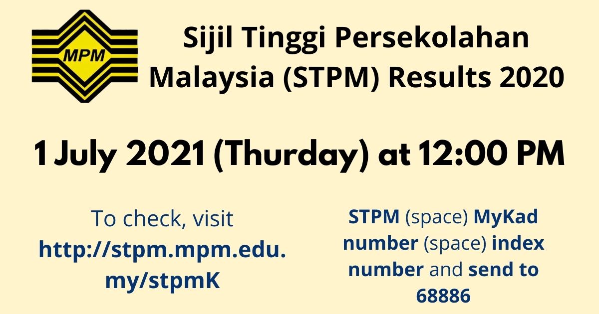 STPM Results to be Announced on July 1